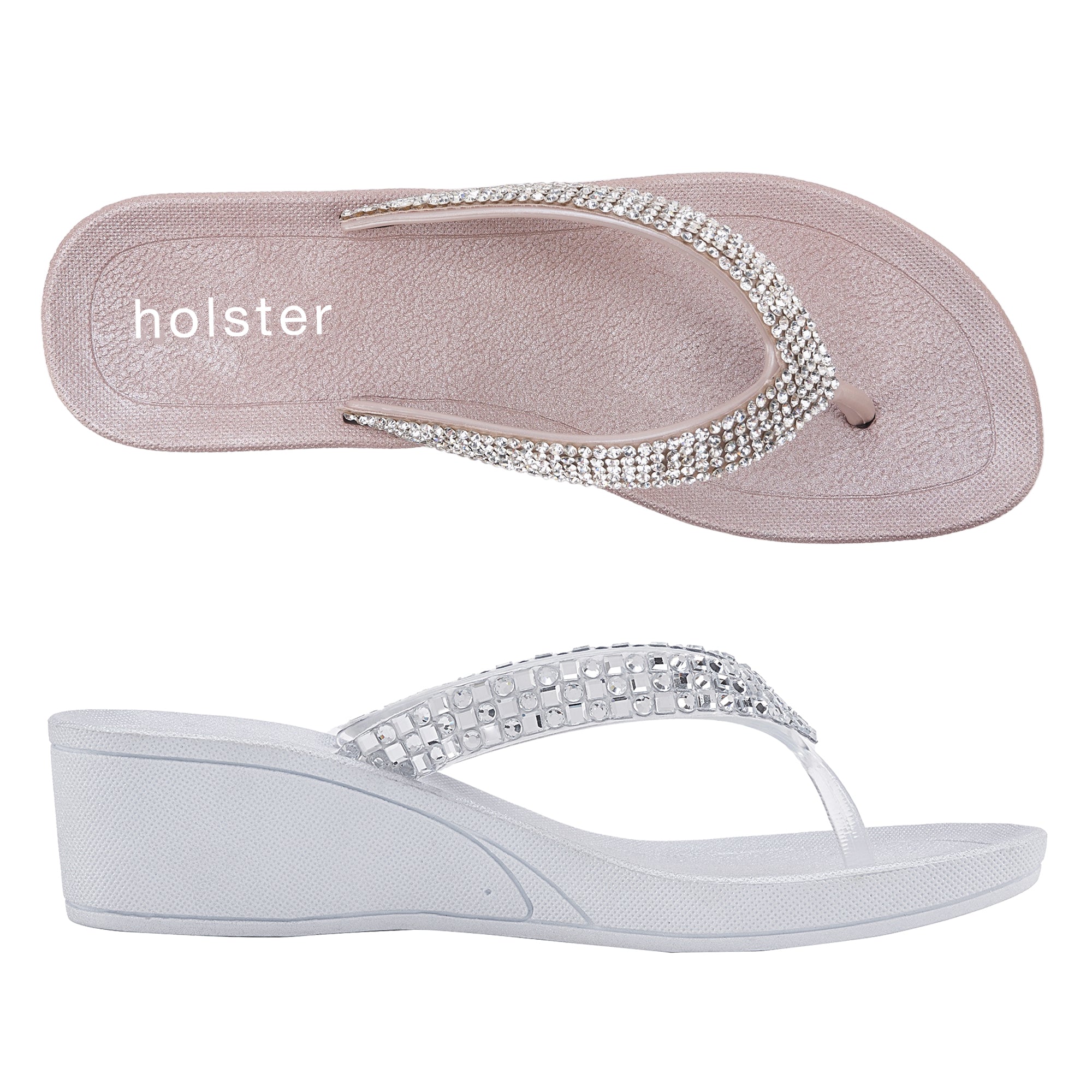 Alice Wedge & Hope Wedge Bundle - Champagne / Clear | Jewelled Sandal ...
